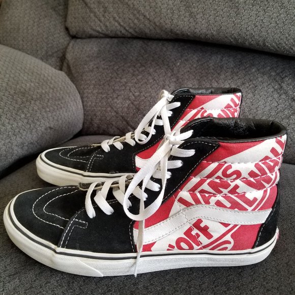 Vans | Shoes | Vans Sk8hi Sneakers Mens Us 85 Black With Red And White ...